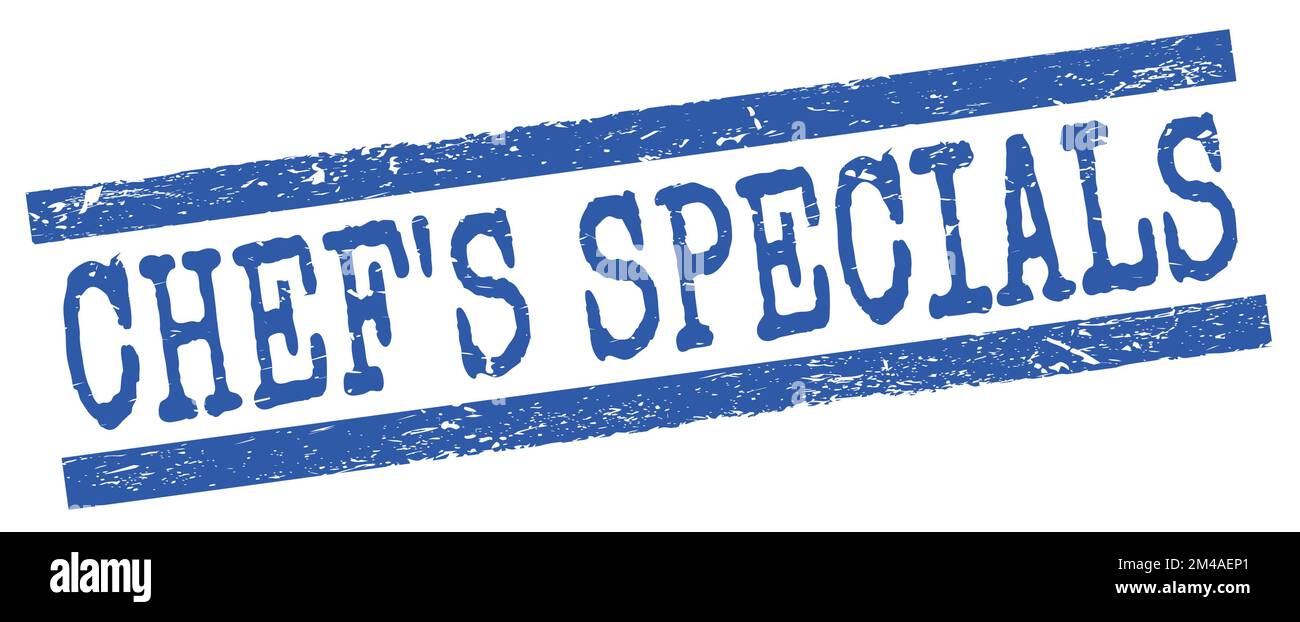 CHEF'S SPECIALS text written on blue grungy lines stamp sign Stock ...