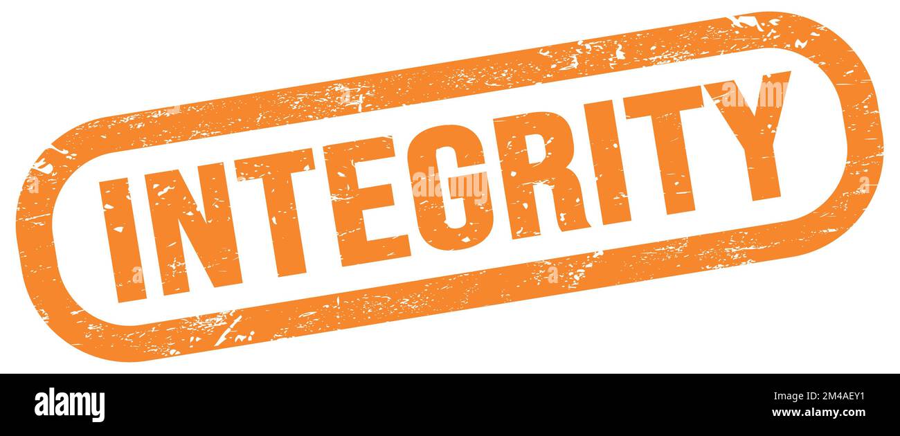 INTEGRITY, text on orange rectangle stamp sign Stock Photo - Alamy