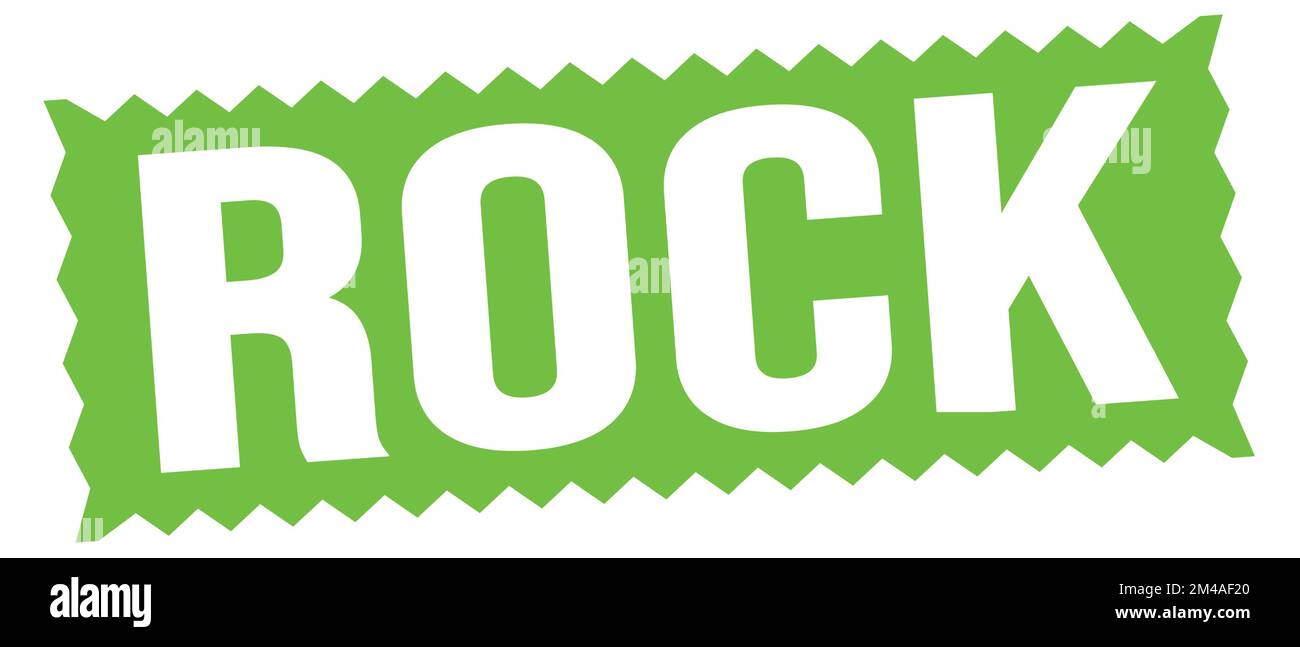 ROCK text written on green zig-zag stamp sign Stock Photo - Alamy