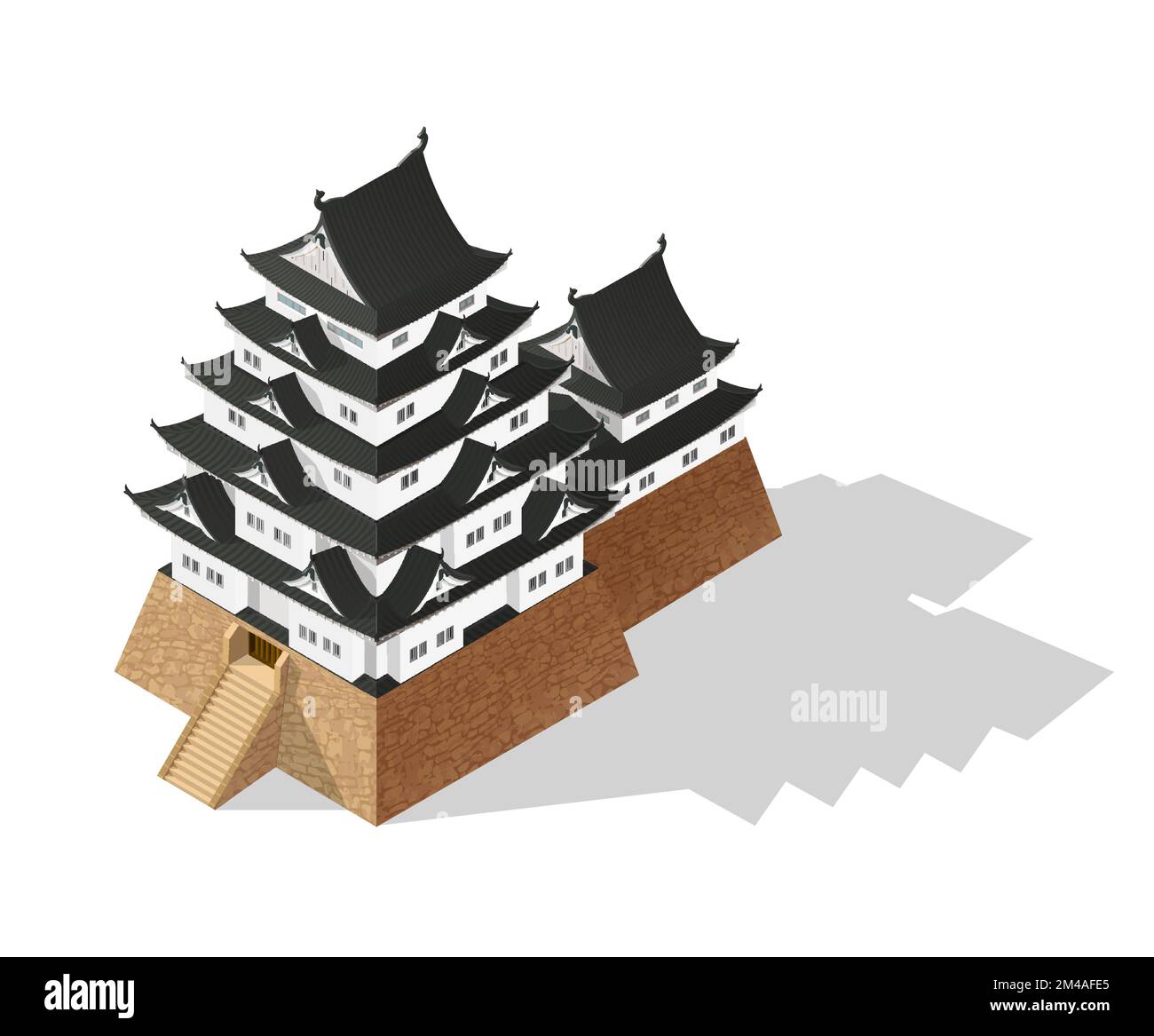Isometric abstract Japanese castle, Japan fort or fortification, vector ...