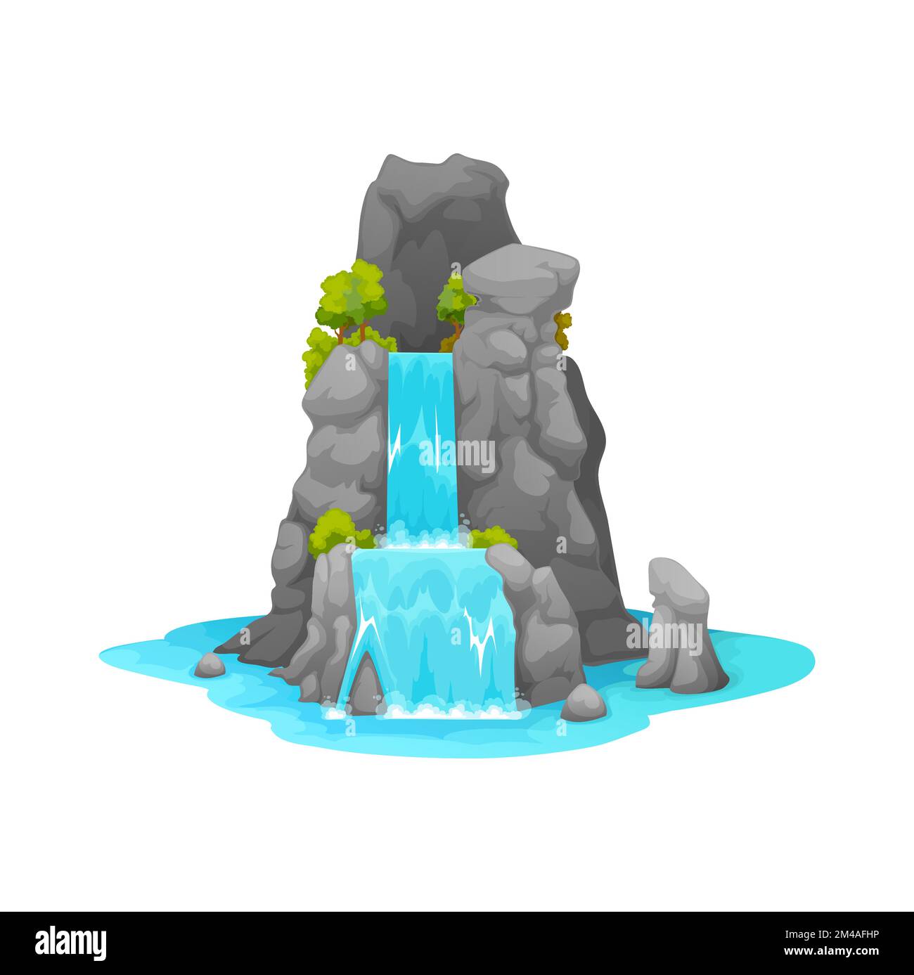 Cartoon mountain waterfall, water cascade. Environment and nature scene ...