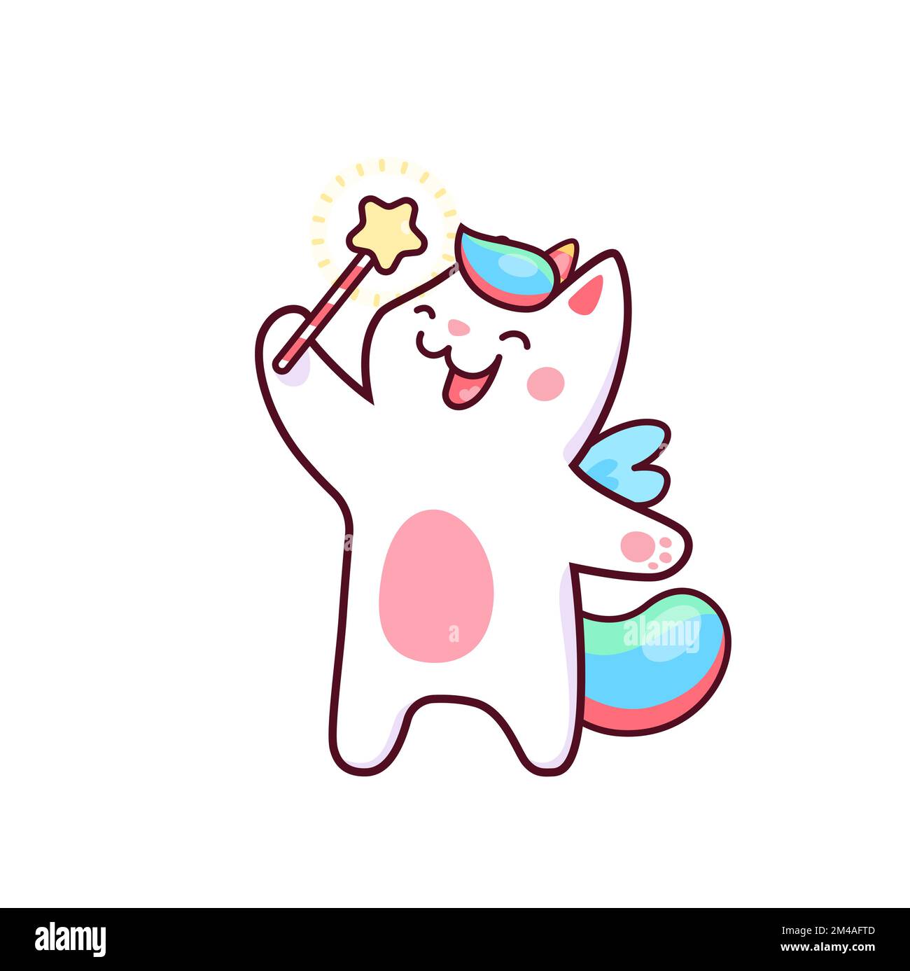 Cartoon cute kawaii caticorn wizard character with magic wand. Cute ...