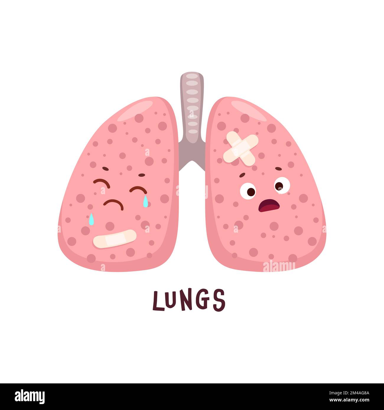 Lungs sick body organ character. Injured and unhealthy organ personage ...