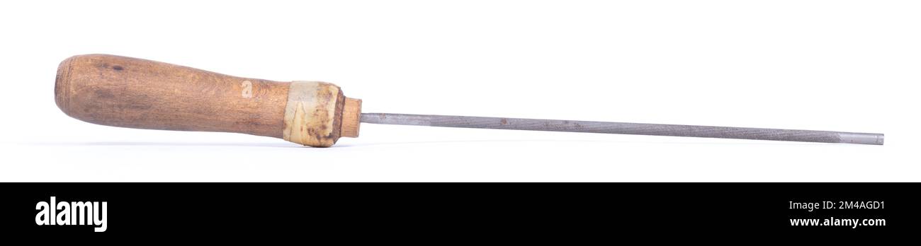 Old file with wood handle on a white background Stock Photo - Alamy