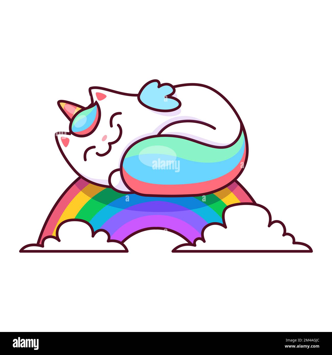 Cartoon cute caticorn character. Vector kawaii unicorn cat sleep on ...