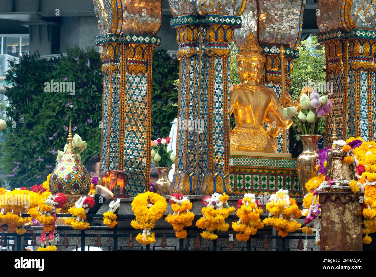View of the Erawan Shrine ( The four-faced Brahma statue or Phra Phrom ...