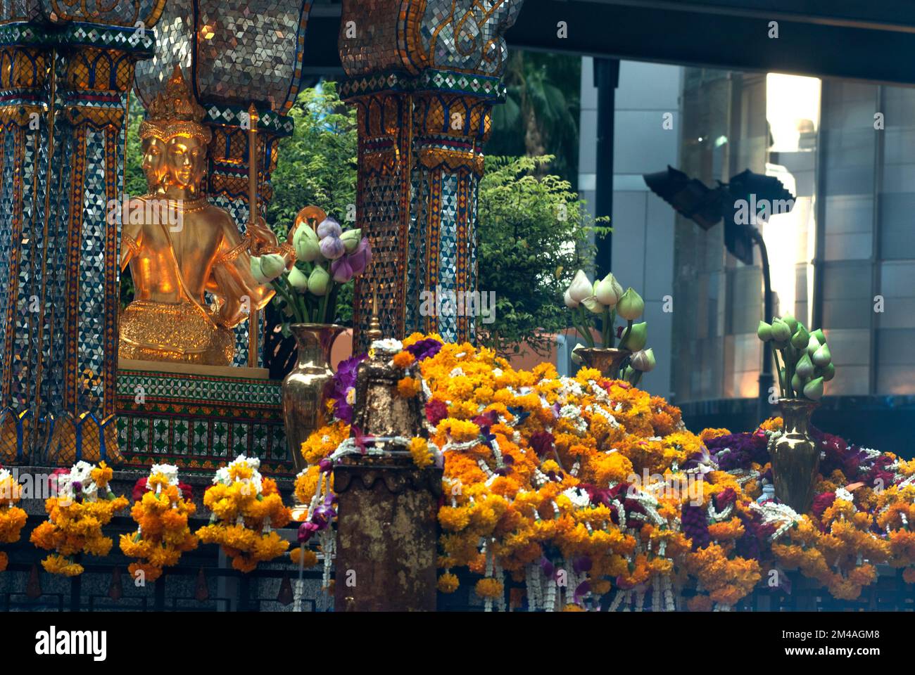 View of the Erawan Shrine ( The four-faced Brahma statue or Phra Phrom ...