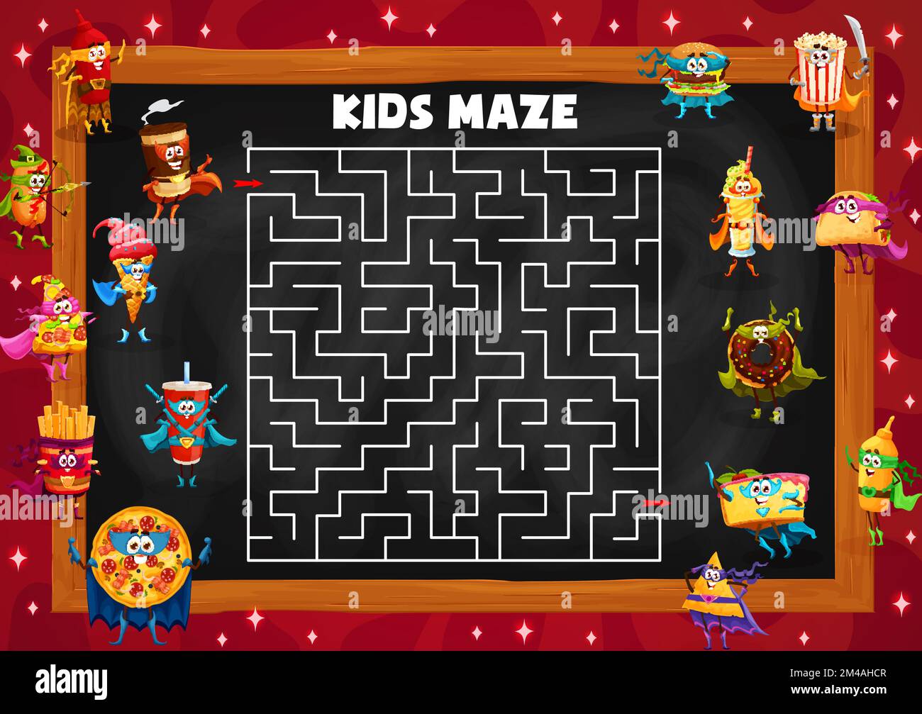 Labyrinth maze. Help to fast food characters find exit. Labyrinth ...