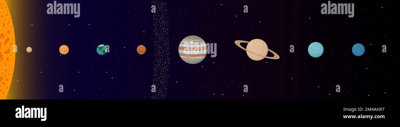Sun, planets and asteroid belt. Vector illustration Stock Vector Image ...