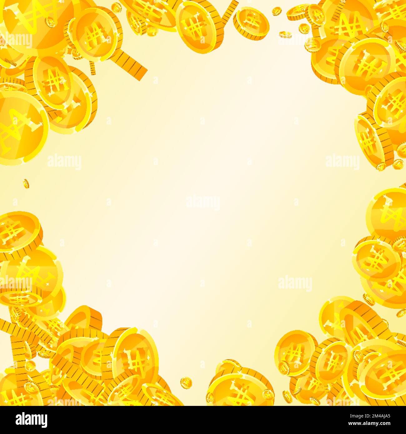 Korean won coins falling. Scattered gold WON coins. Korea money. Global ...