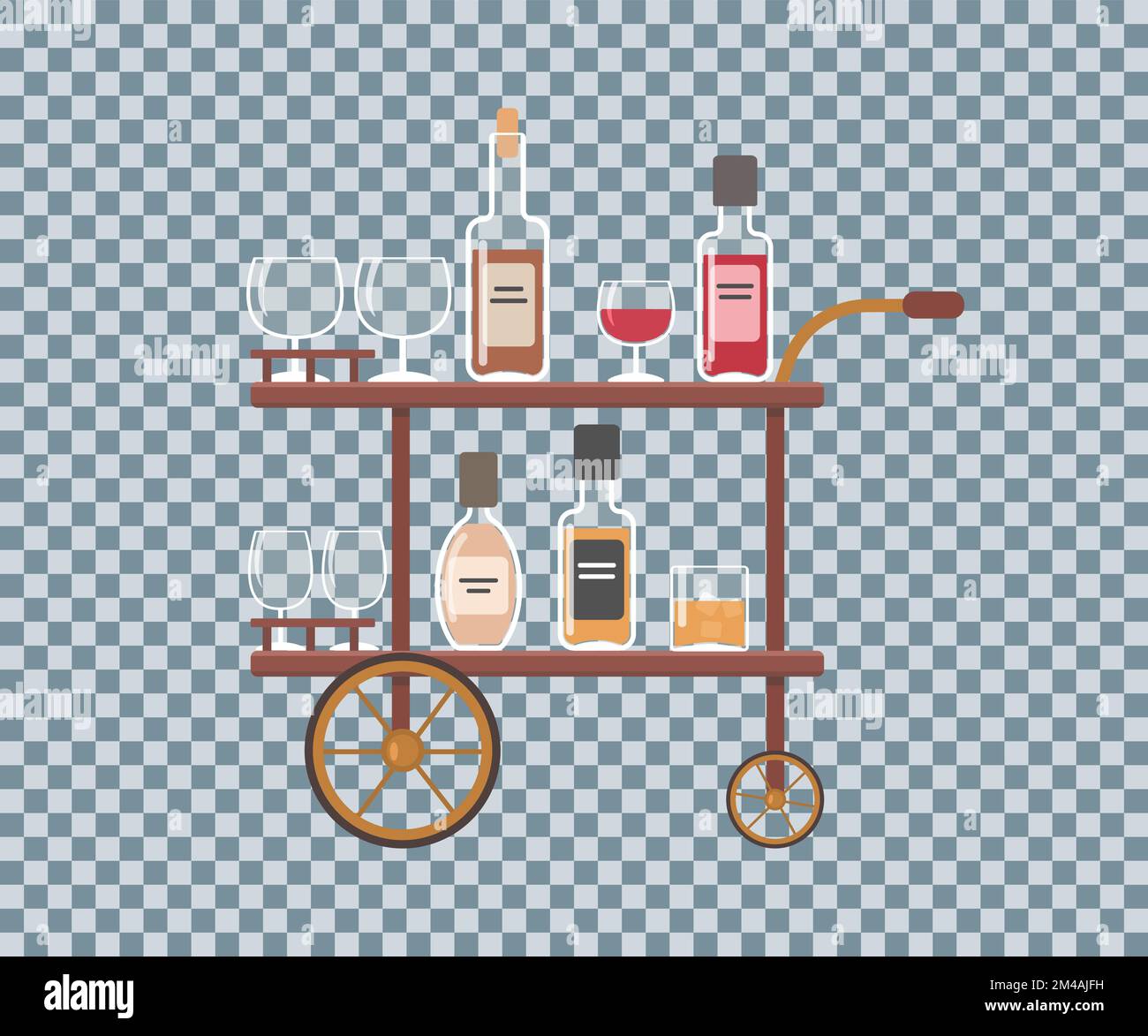 Bar cart with bottles and glasses on transparent background Stock ...