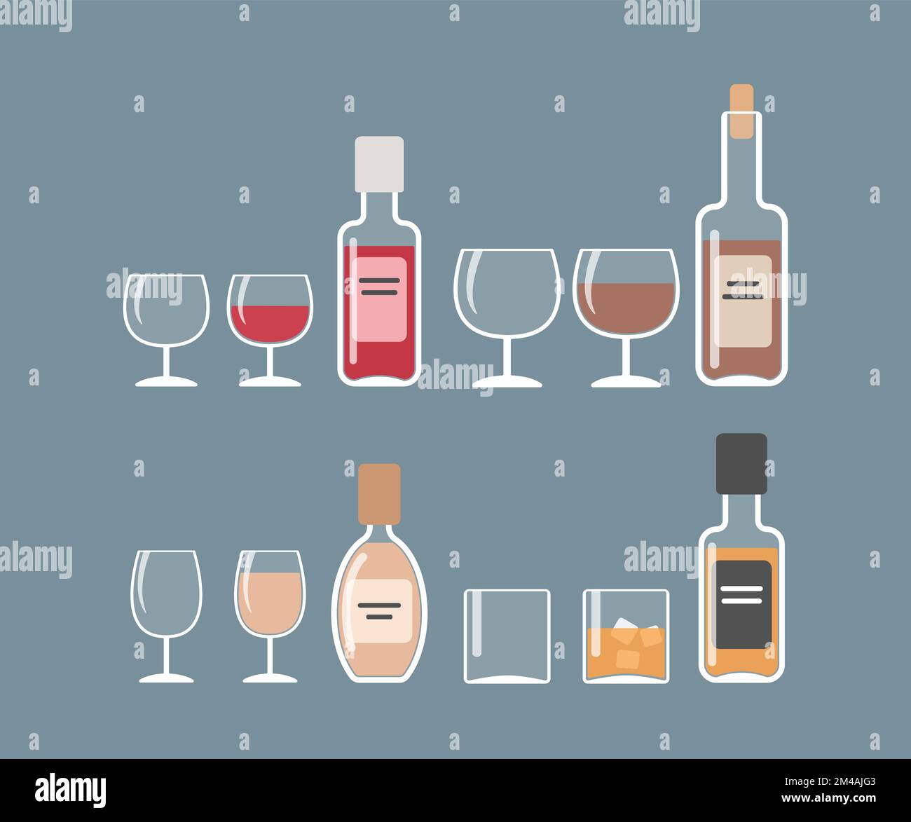 Bottles and glasses with alcohol on gray background Stock Vector Image ...