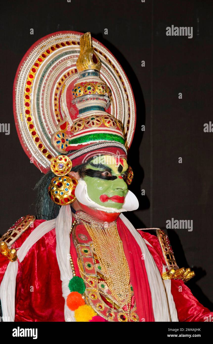 The make up of the Kathakali-character Jayantha step by step Stock ...