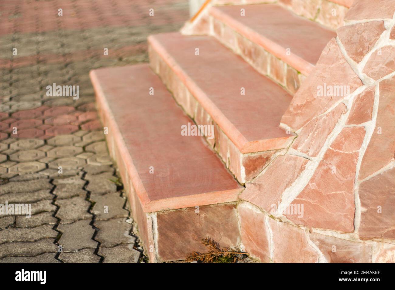 Architecture wide outside pink staircase made of granite pavement in ...