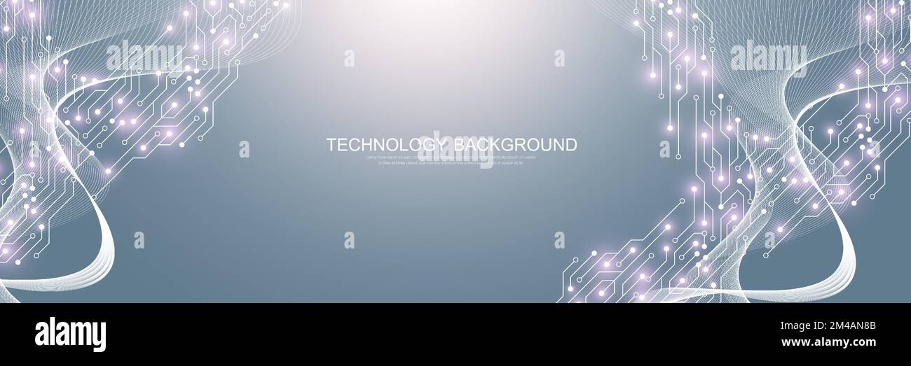 Quantum computing concept. Motherboard computer generated abstract background. Deep learning ...