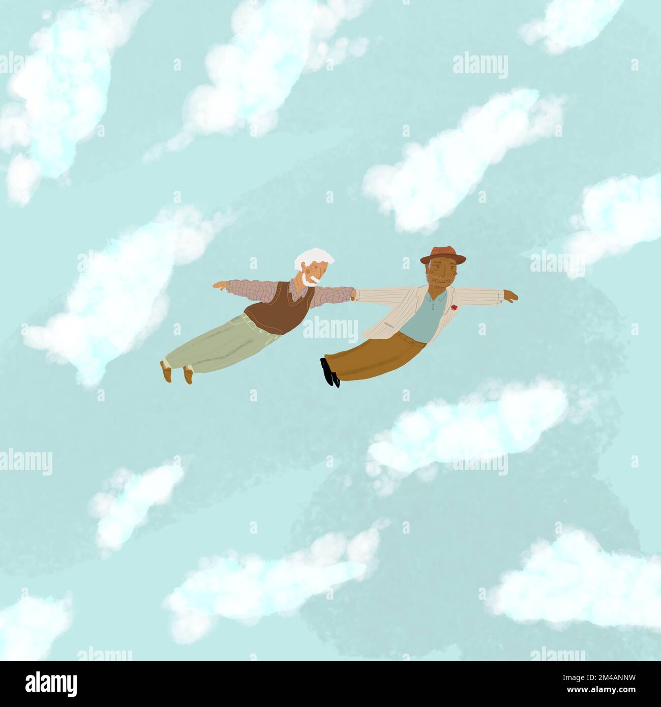 Creative vector banner of low angle of multiethnic senior couple in ...