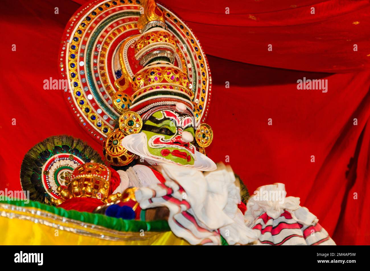 The Kathakali-character Ravana on stage at Kolornagerkavu-Mandir in ...