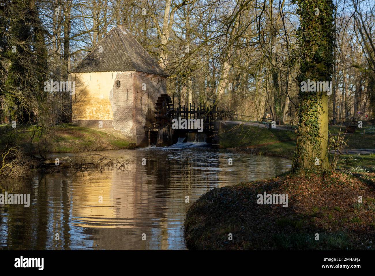 Facility water management at Hackfort castle among winter barren trees ...
