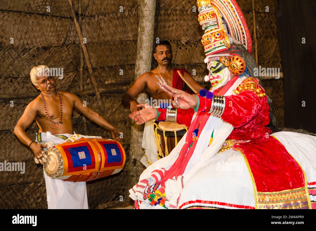 The Kathakali-character Ravana on stage at Kolornagerkavu-Mandir in ...