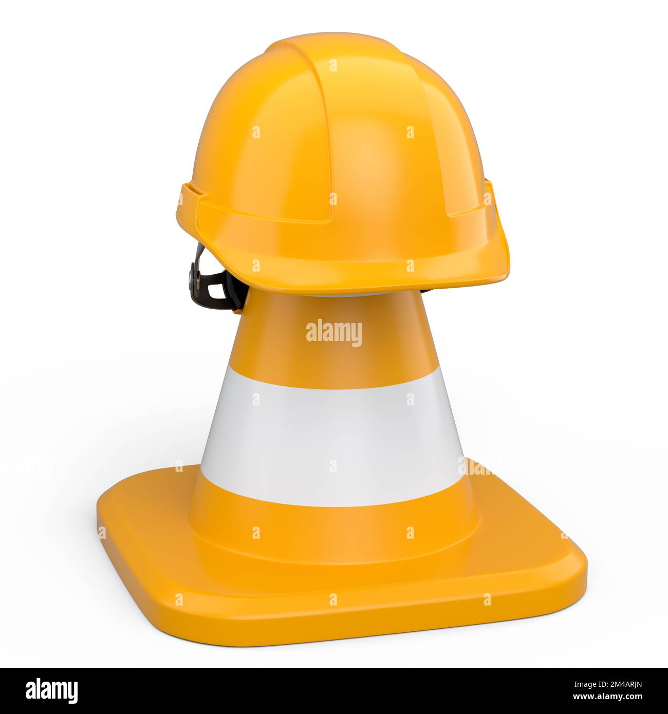 Stack of safety helmets or hard hats and traffic cones for under ...