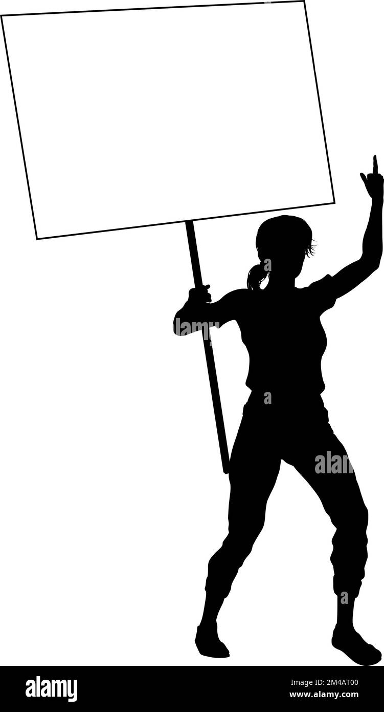 Protest Rally March Picket Sign Silhouette Person Stock Vector Image ...