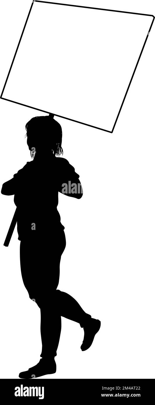 Protest Rally March Picket Sign Silhouette Person Stock Vector Image ...