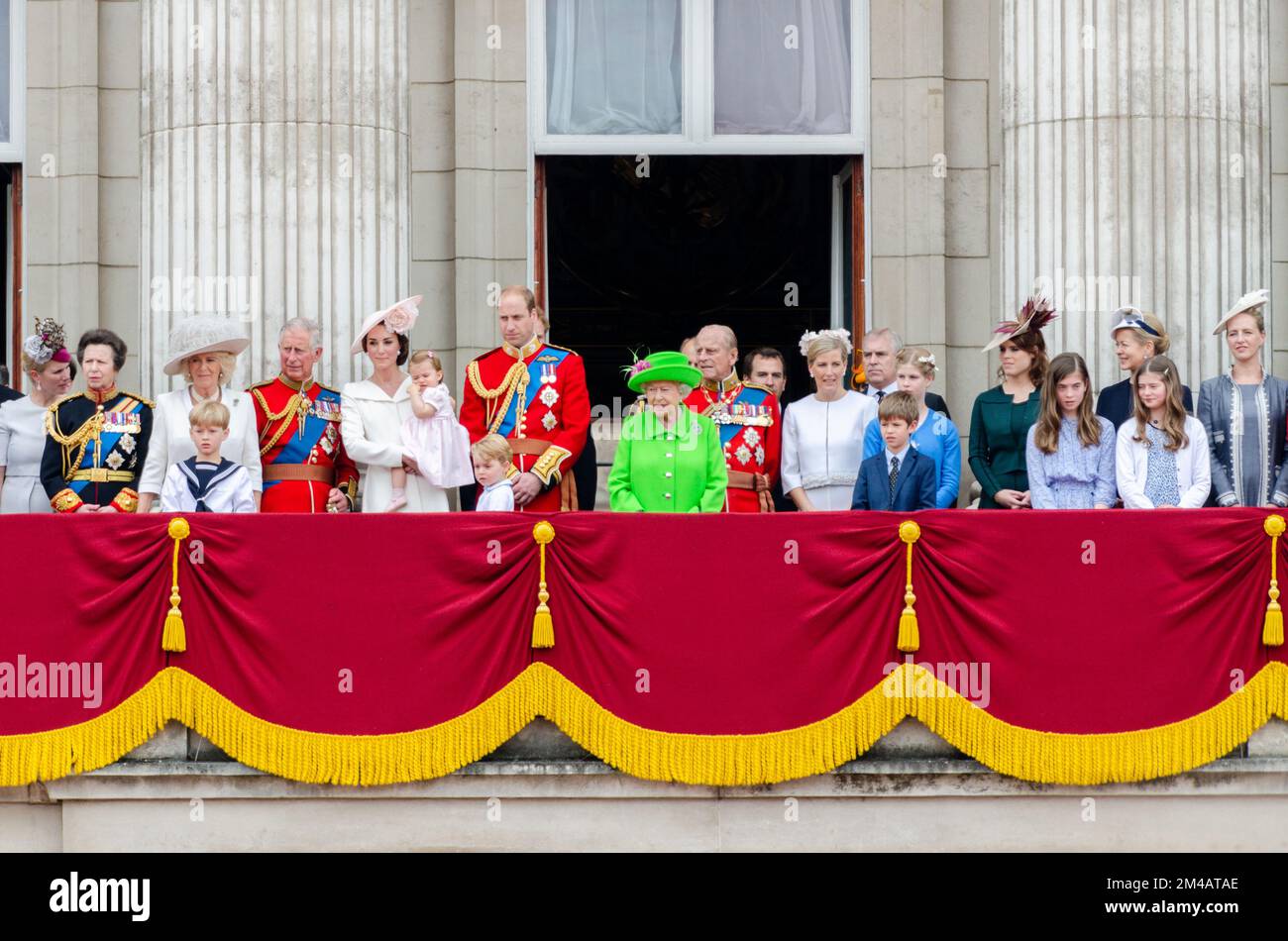 Extended Royal Family on the balcony of Buckingham Palace after Trooping the Colour & flypast ...