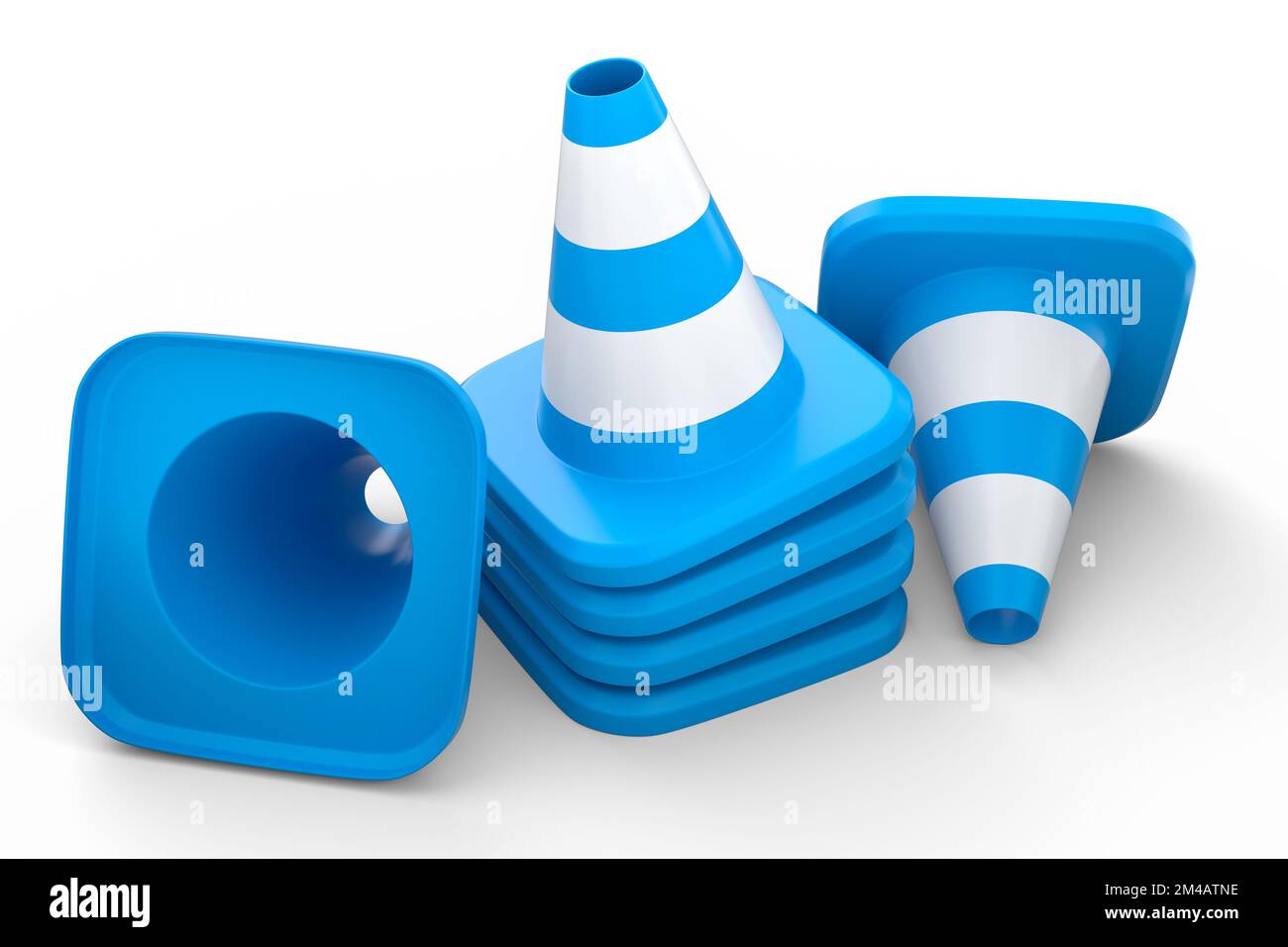 Set of traffic cones for under construction road work on white ...