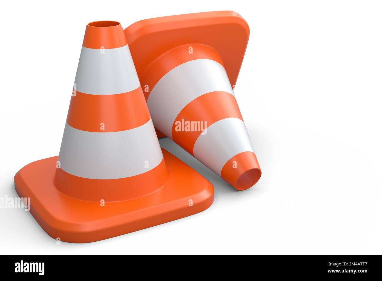 Set of traffic cones for under construction road work on white ...