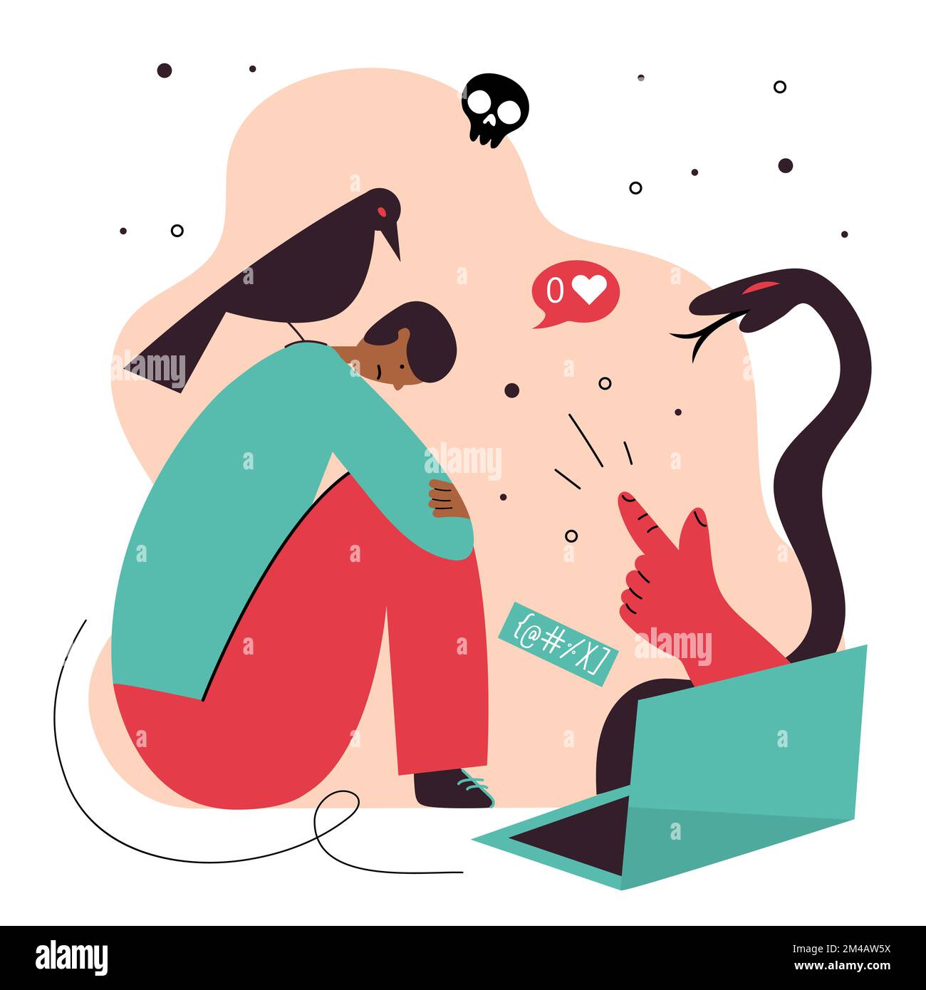 STOP cyberbullying, network abuse. Vector illustration with internet ...