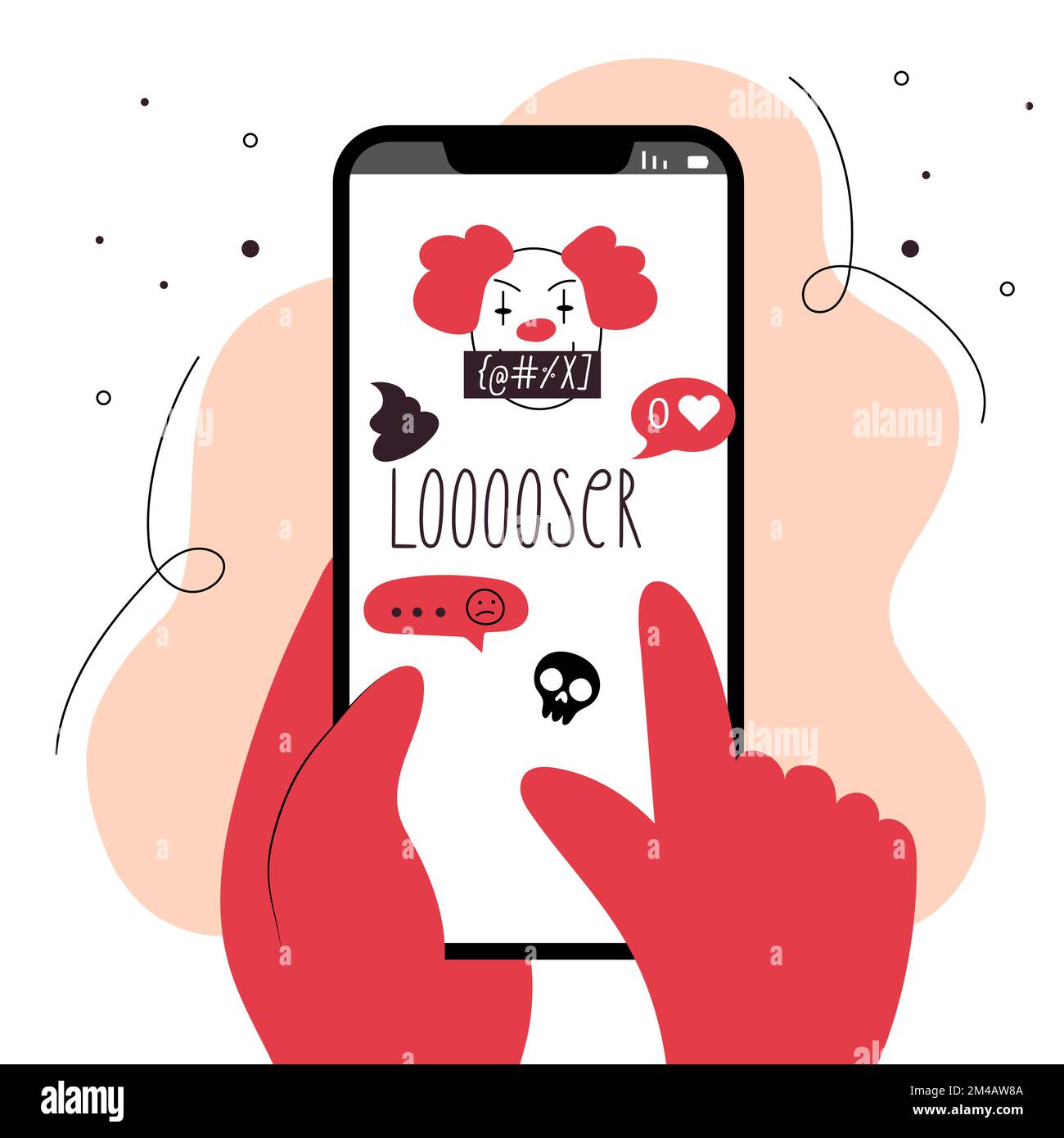 Vector illustration with hand keep phone, in messenger, chatting get ...