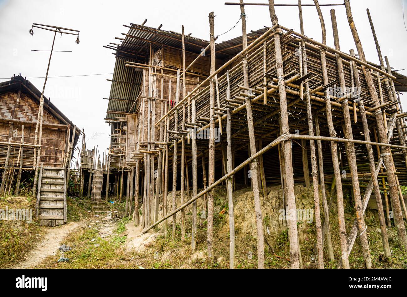 Traditional houses of the Apatani tribe in the village Hong in the ...