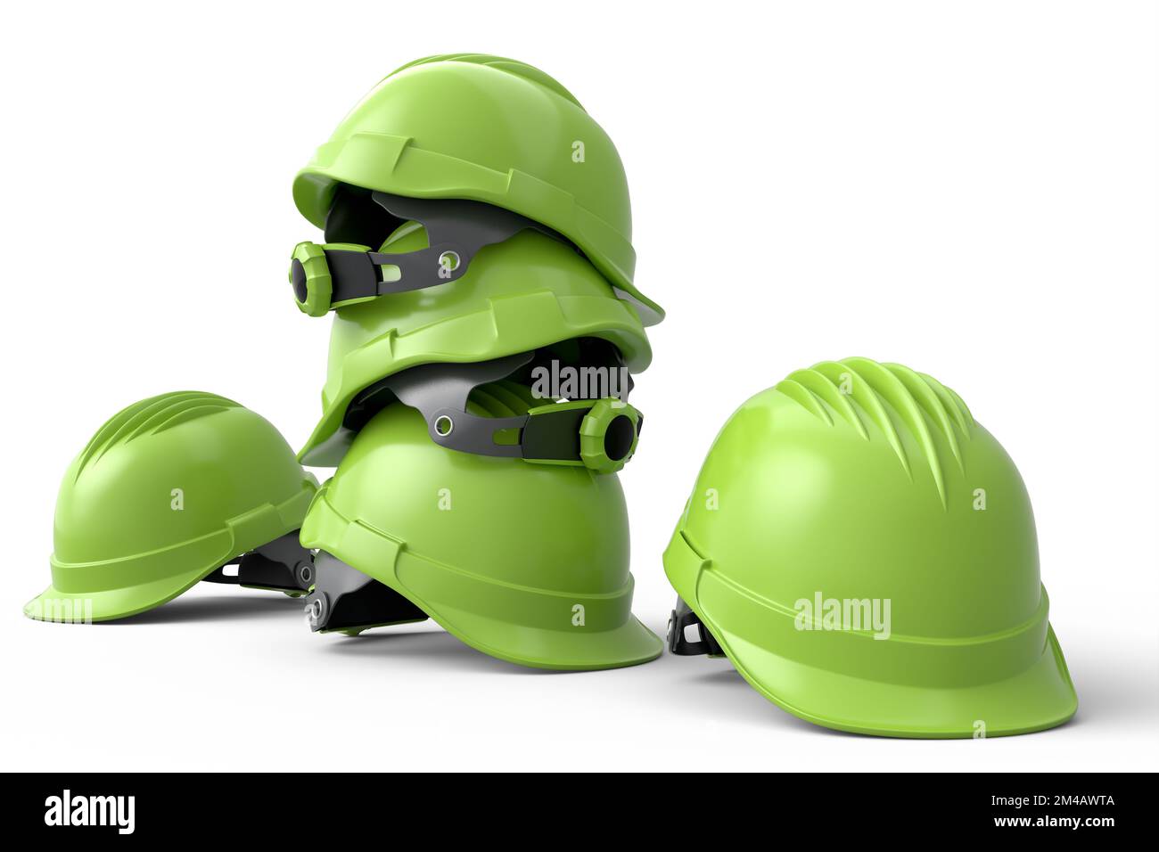 Stack of safety helmets or hard caps on white background. 3d render and ...