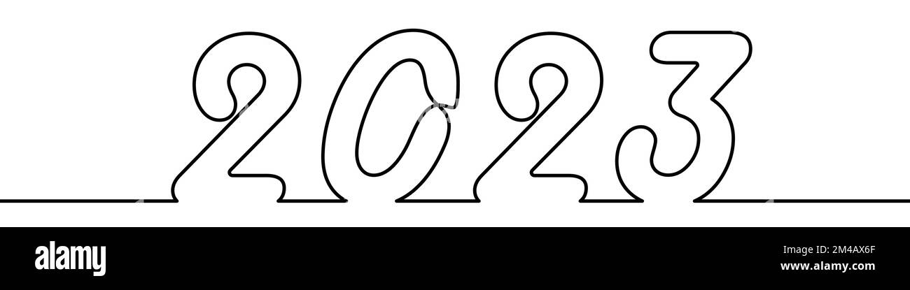 Continuous line drawing of 2023 year. One line drawing holiday ...