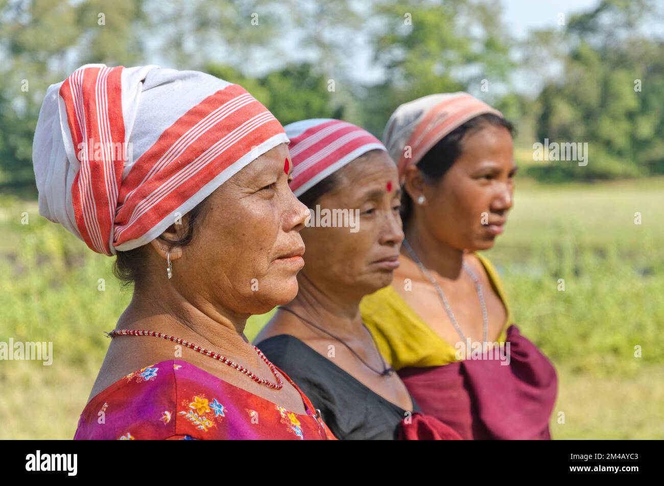Women of the Deori-Tribe gathering for a meeting in Major Deori village ...