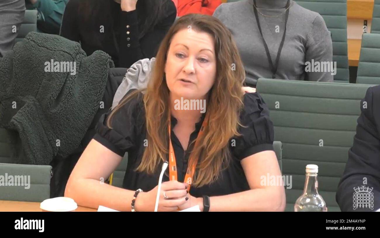GMB's national secretary Rachel Harrison, appearing before the Health ...