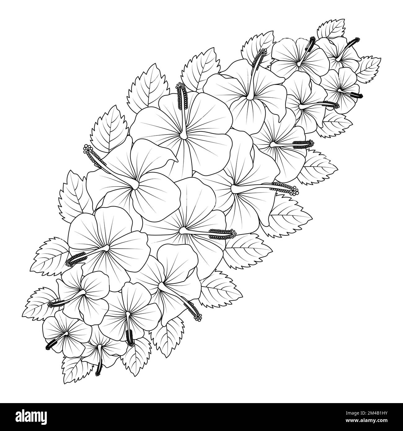 chinese hibiscus flower hand drawn coloring page illustration with line ...