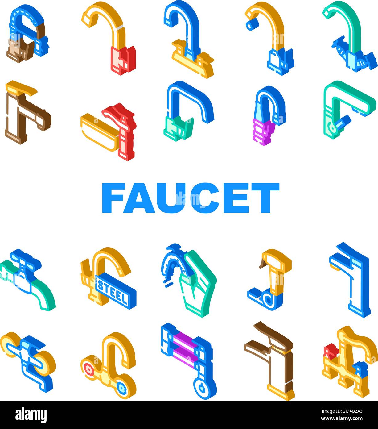 faucet water sink tap bathroom icons set vector Stock Vector Image ...