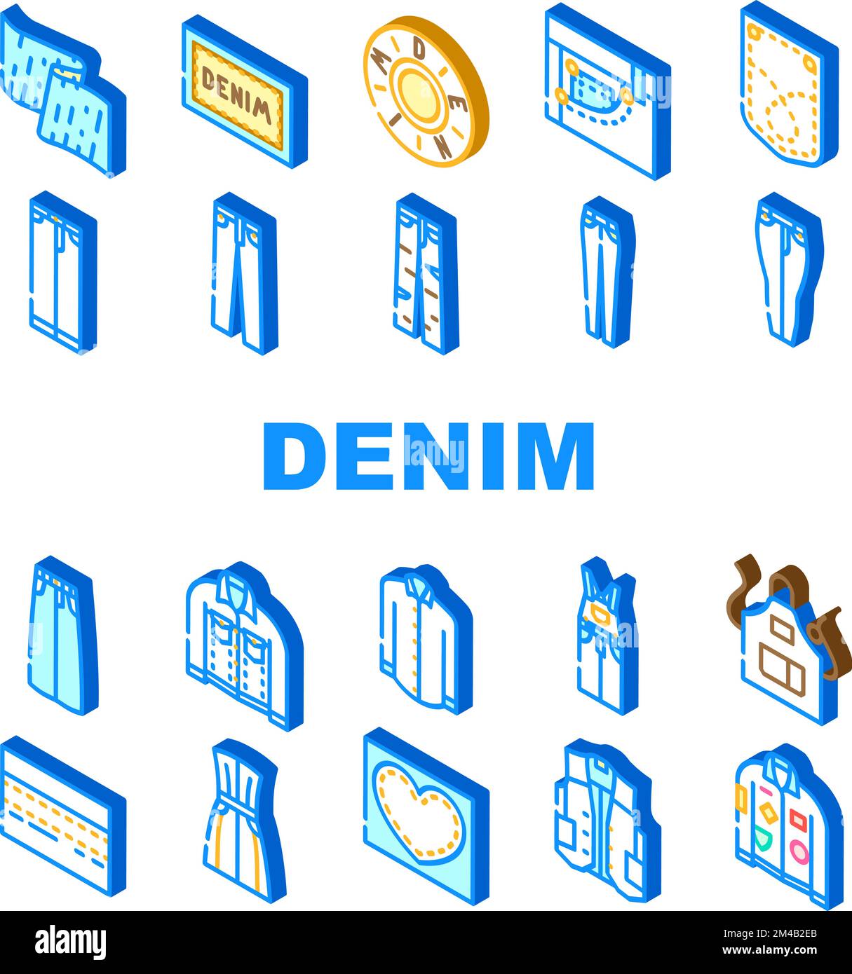 denim textile material fashion icons set vector Stock Vector Image ...
