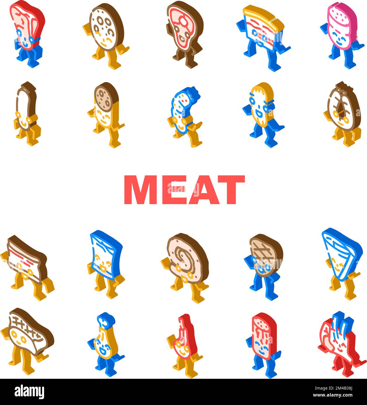 meat character food meal icons set vector Stock Vector Image & Art - Alamy