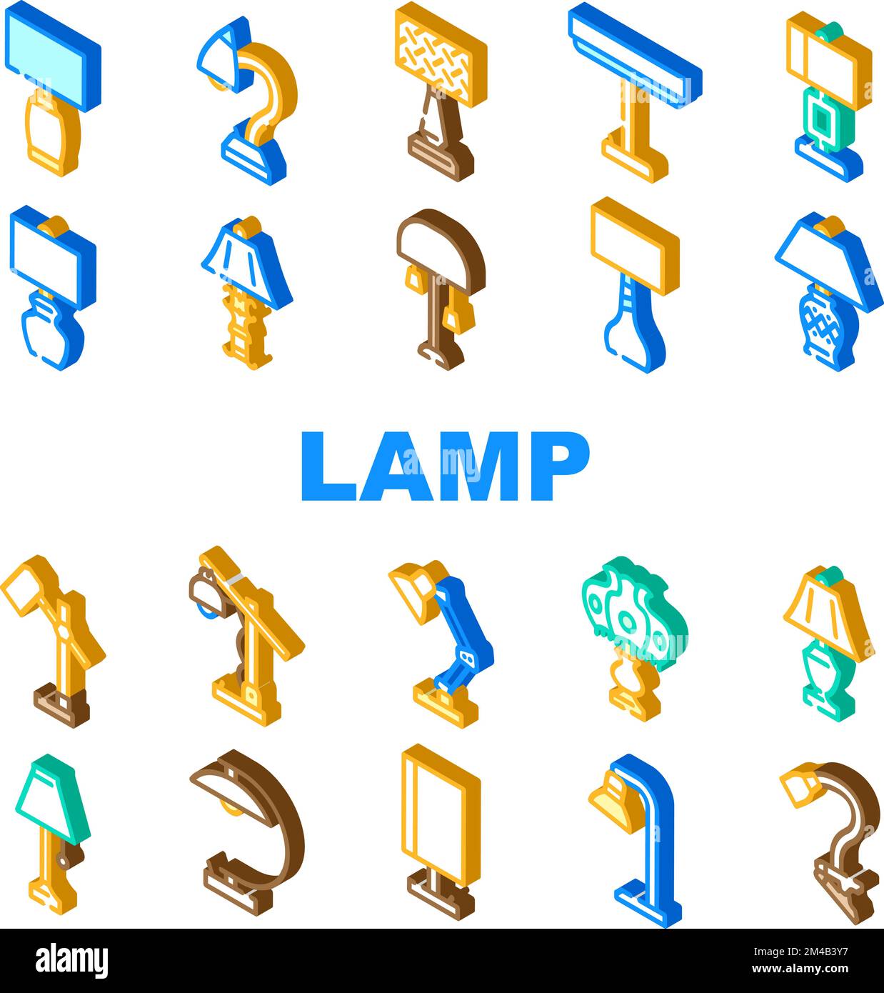 lamp table light home desk icons set vector Stock Vector Image & Art ...