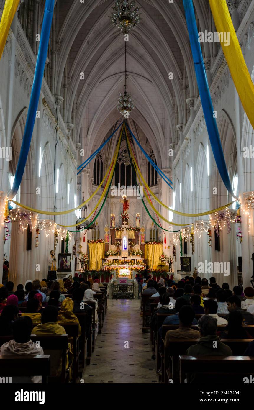 Inside St. Philomenas Cathedral at Christmas Eve in Mysore. Mysore ...