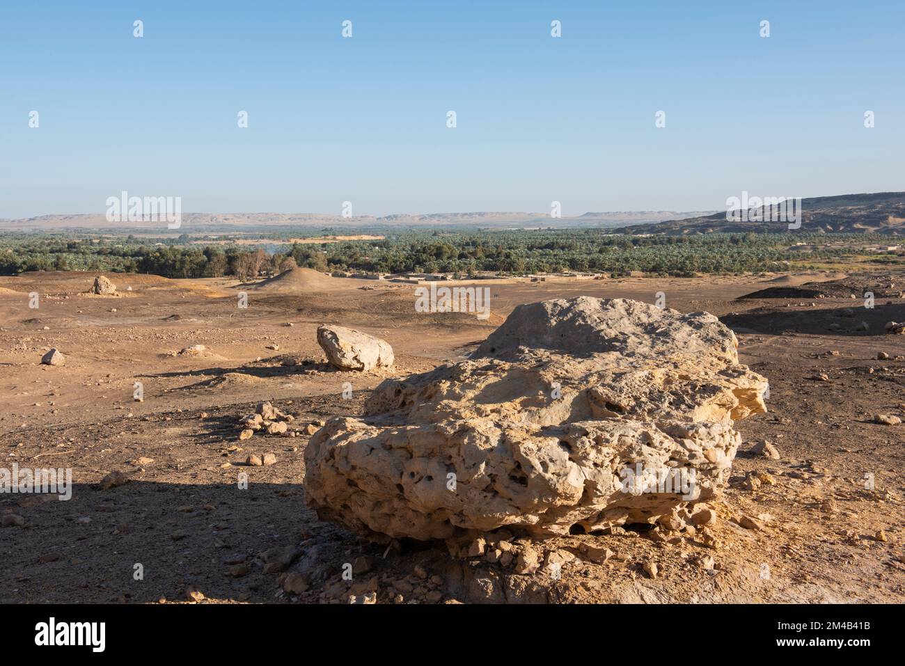 Panoramic view over remote african egyptian desert landscape with oasis ...