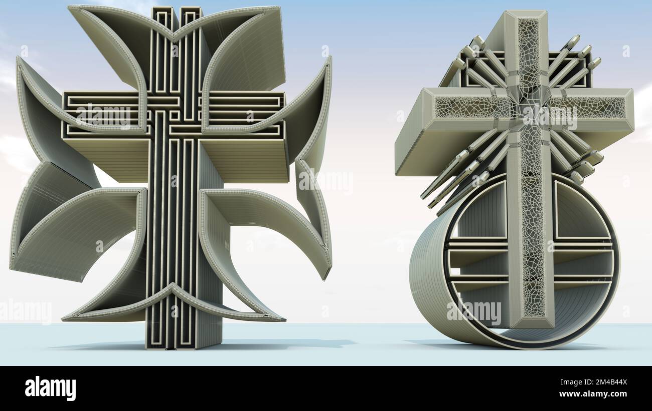 A 3D Illustration of an architectural structure based on a Christian ...