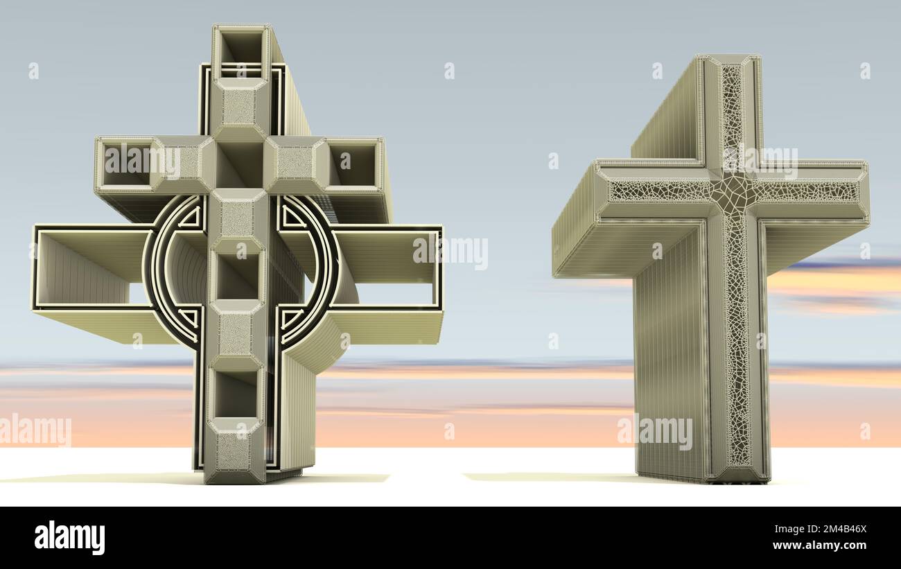 A 3D Illustration of an architectural structure based on a Christian ...