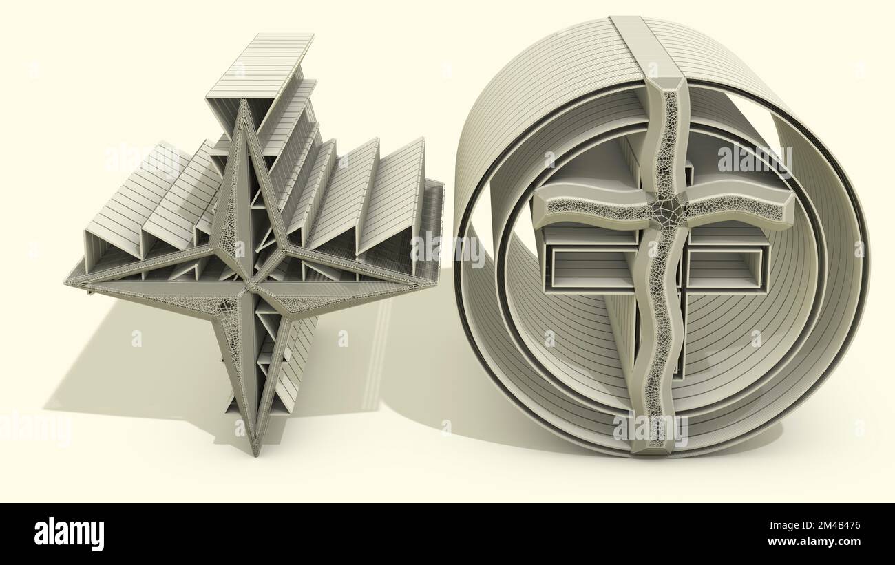 A 3D Illustration of an architectural structure based on a Christian ...