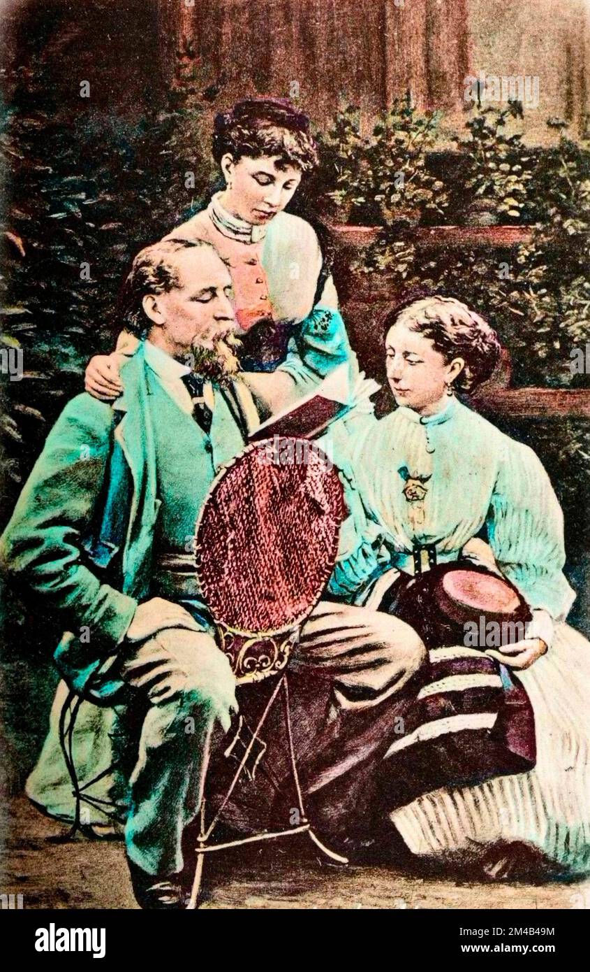 Charles Dickens (1812-1870) pictured with daughters - Portrait de ...