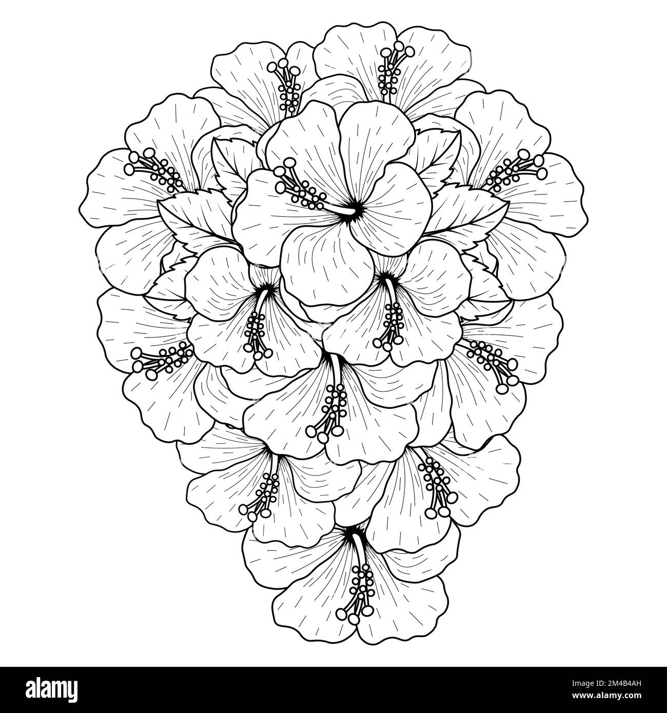 common hibiscus flower outline blossoming petal or rose mallow flowers ...