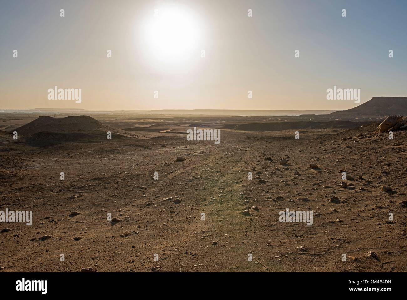 Landscape scenic view of desolate barren rocky western desert in Egypt ...