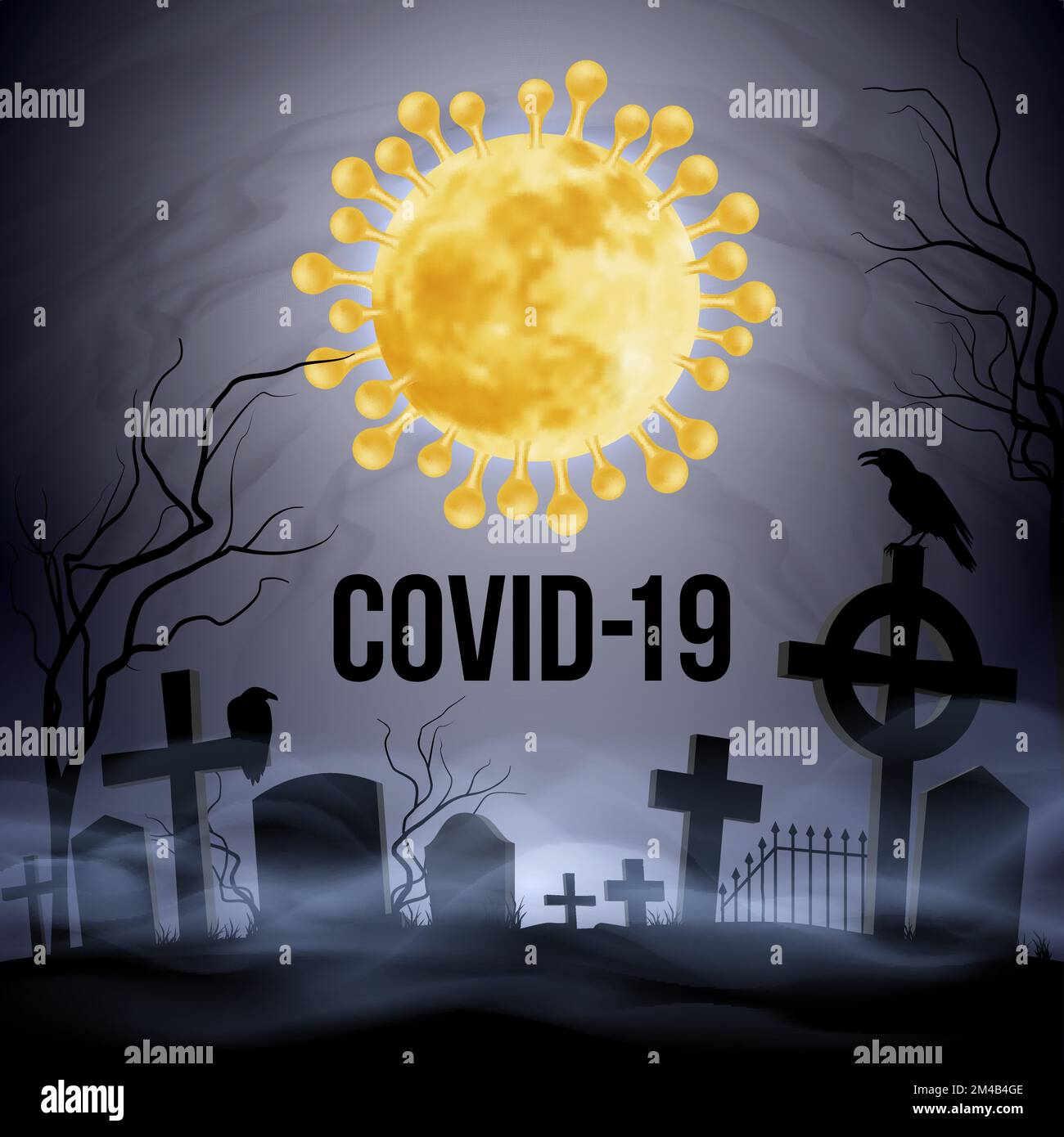 Concept Illustration of Graveyard and Coronavirus Epidemic COVID-19 ...